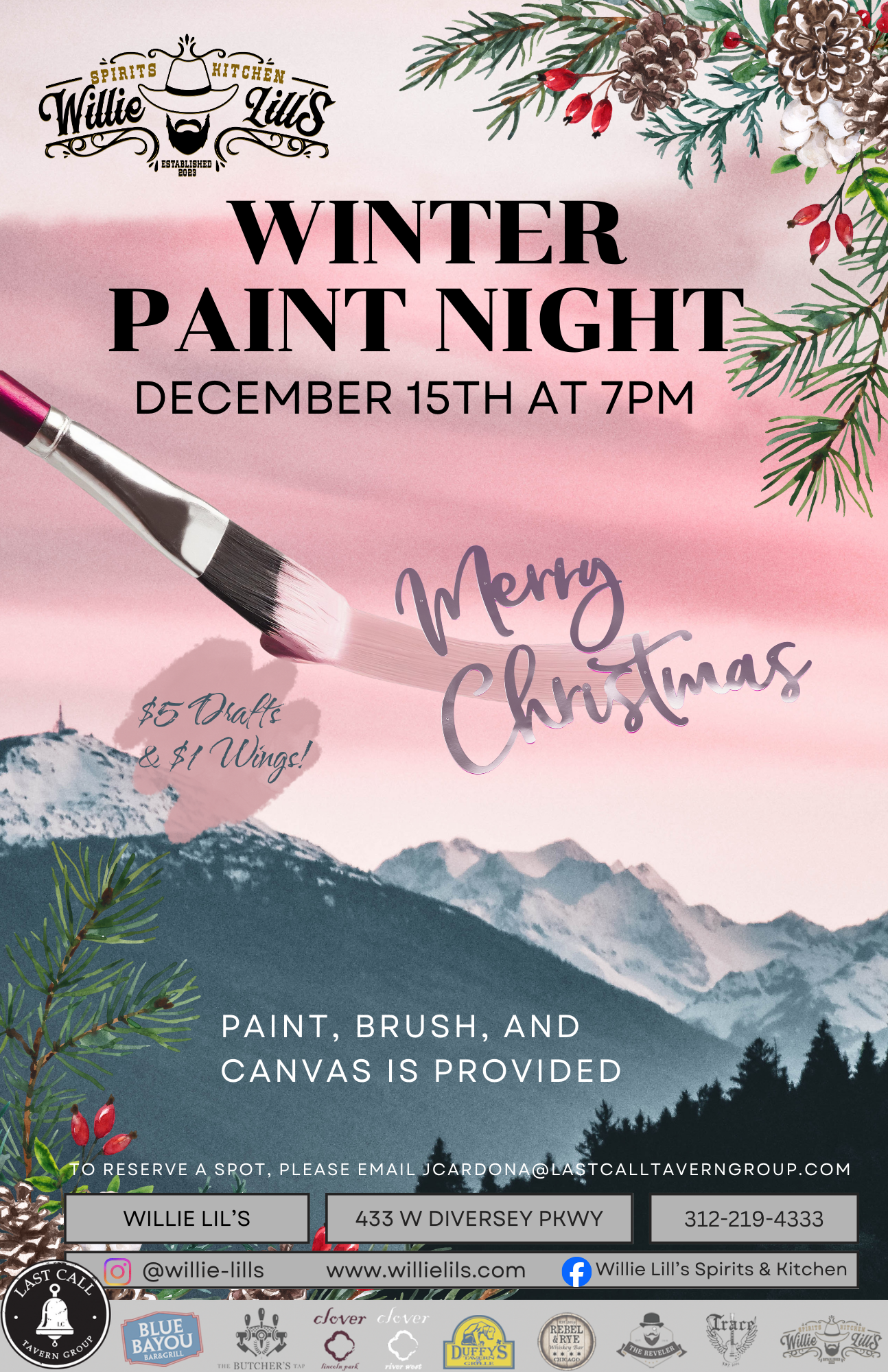 Winter Paint Night at Willie Lill’s on December 15 – Willie Lill's